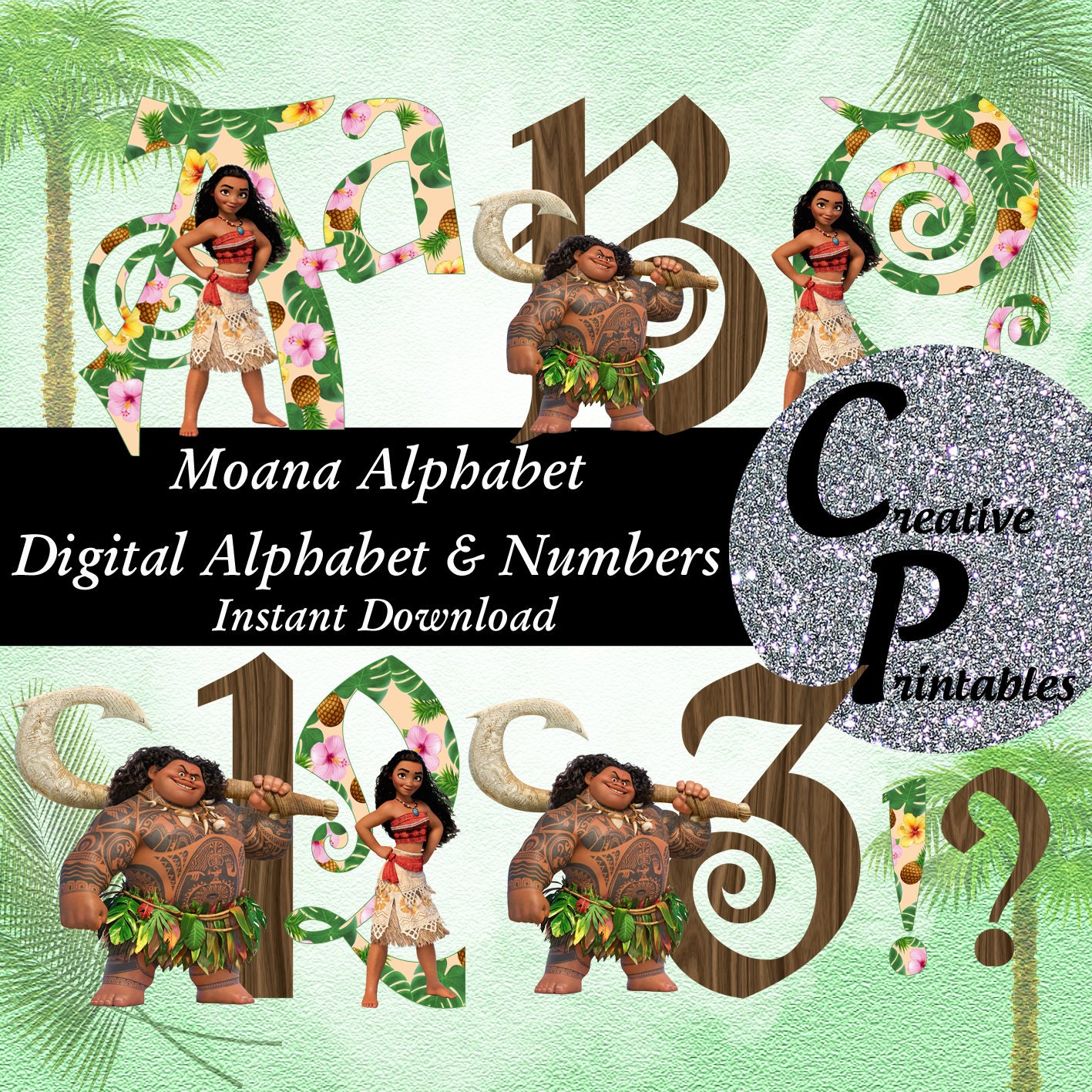 Moana Alphabet Clipart Moana Letters Moana Numbers Moana | Etsy