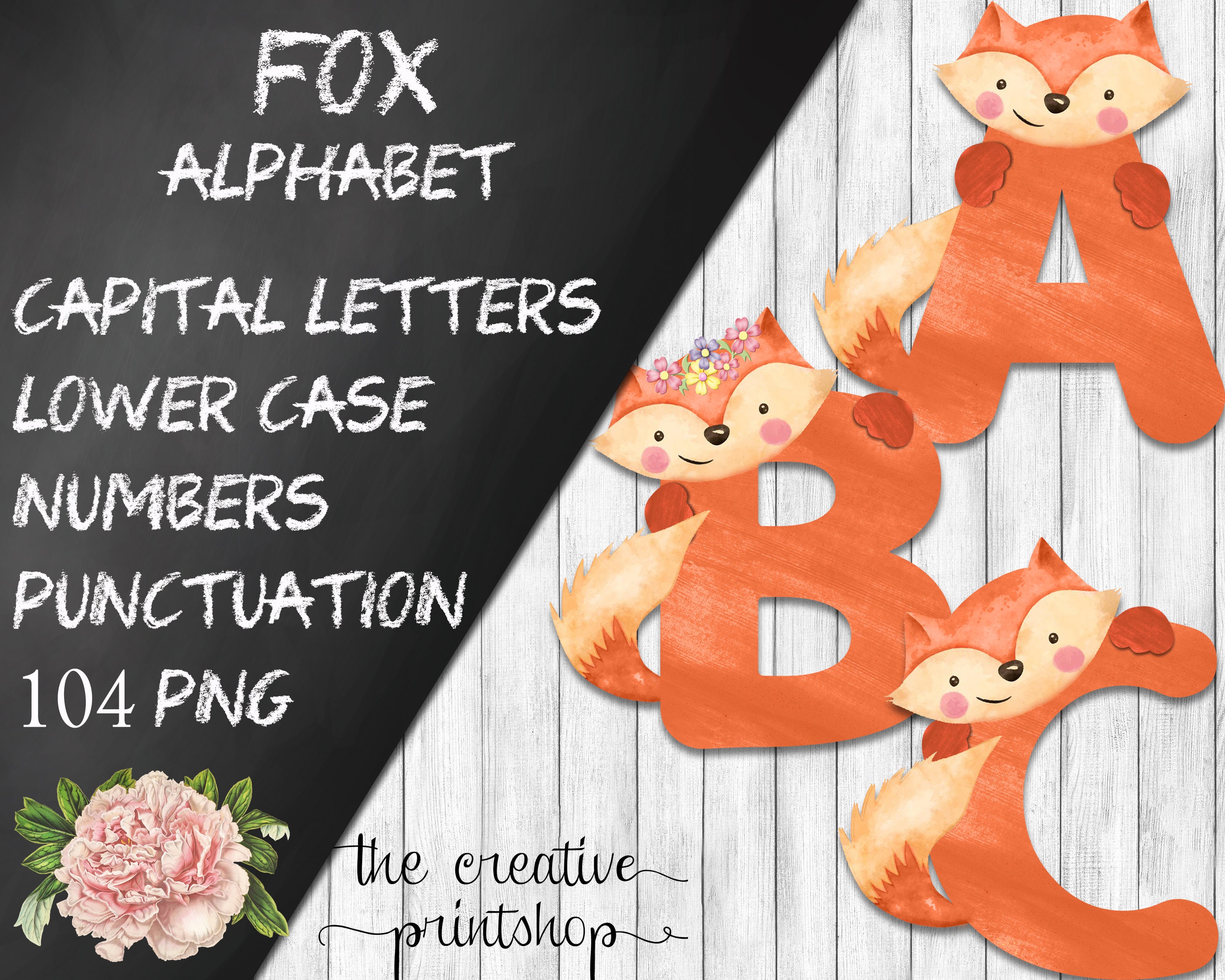 Fox Alphabet Font Clipart Watercolor Instant Download | Etsy