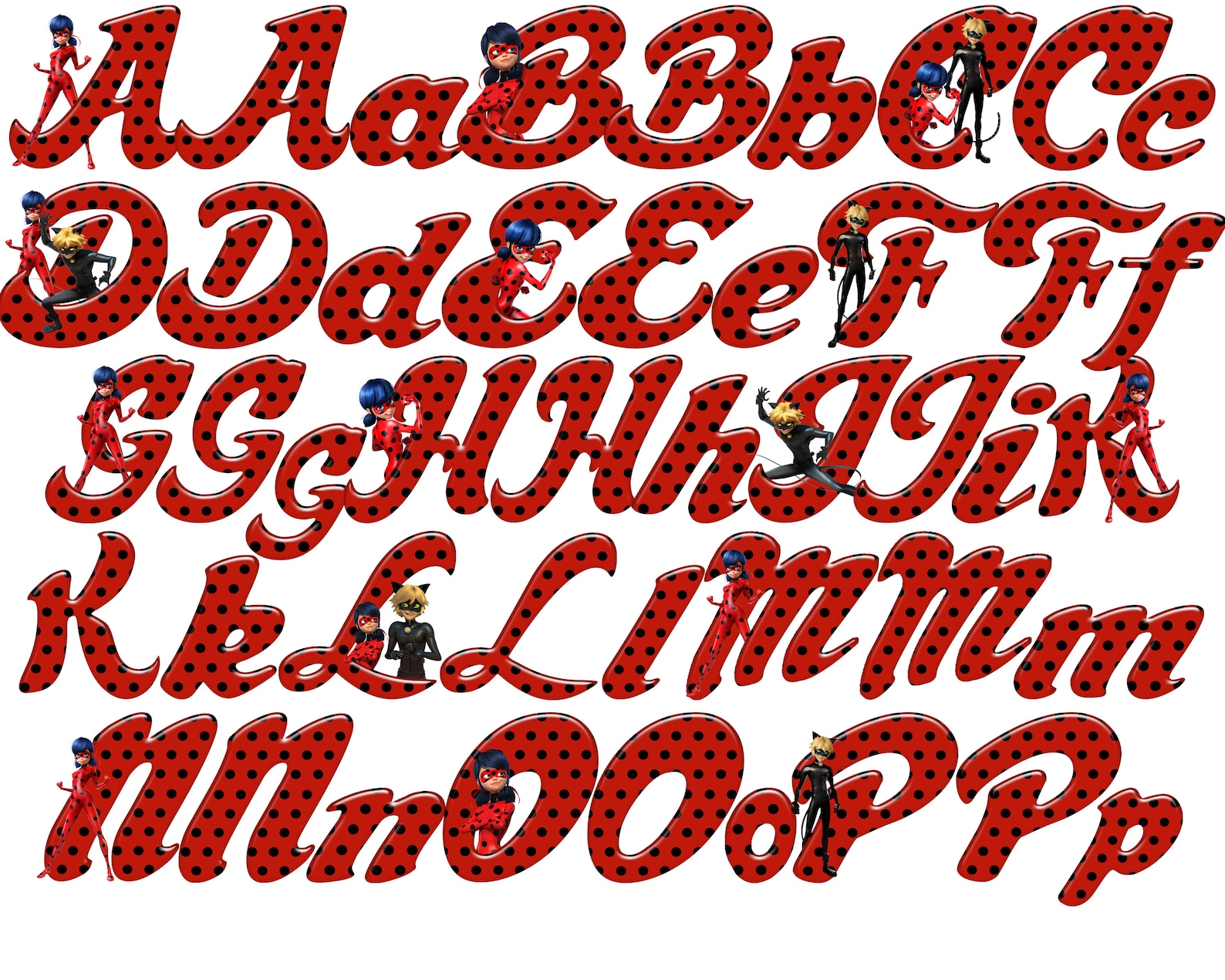 Miraculous Ladybug and Cat Noir Alphabet Font Clipart Digital | Etsy