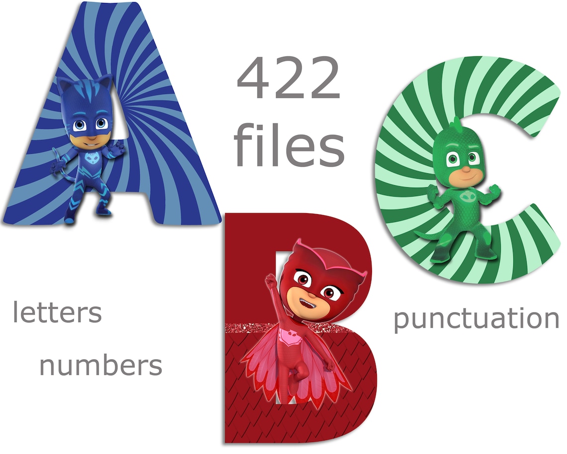 PJ Masks Alphabet Font Clipart Instant Download Digital | Etsy