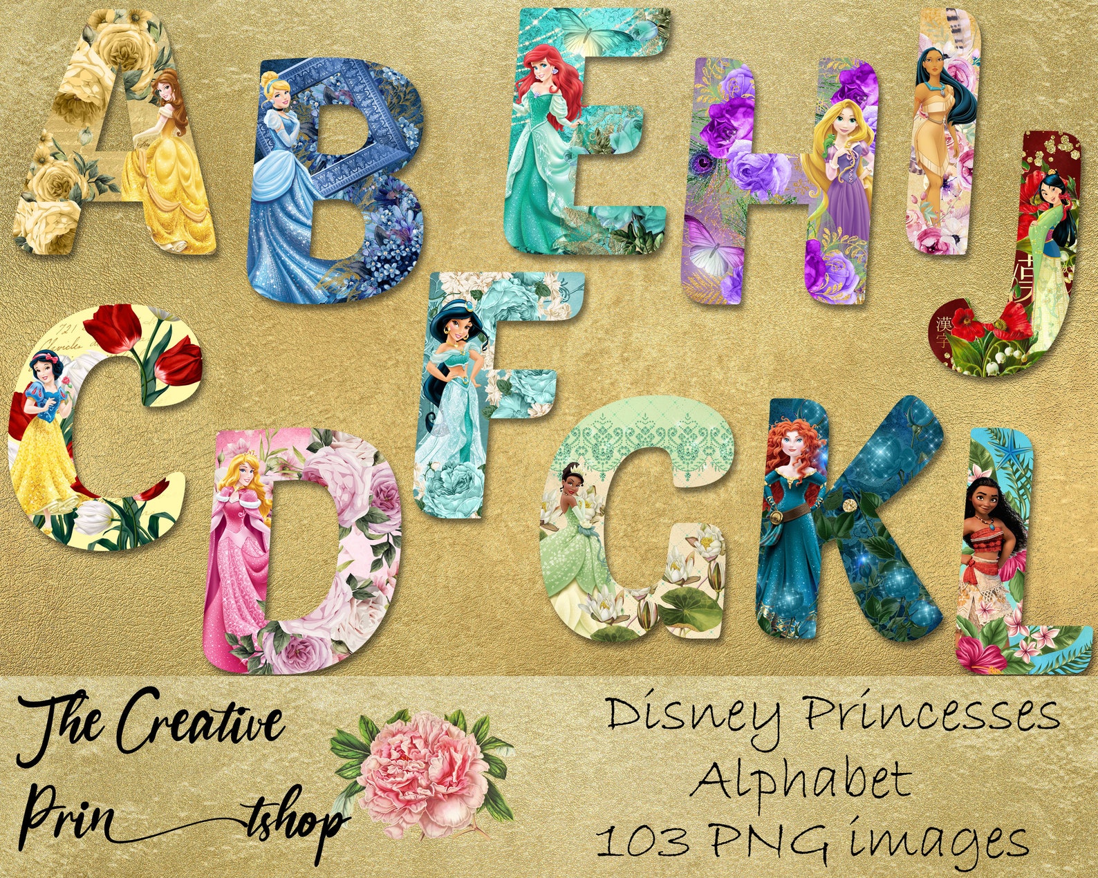 Disney Princesses Alphabet Font Clipart Princess Alphabet | Etsy
