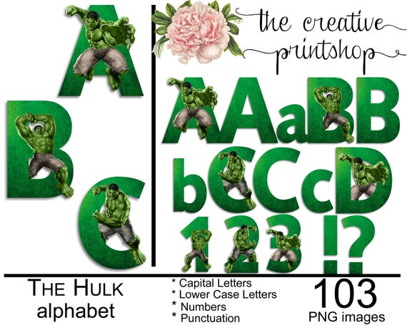 The Hulk Alphabet Font Clipart The Hulk Letters The Hulk | Etsy