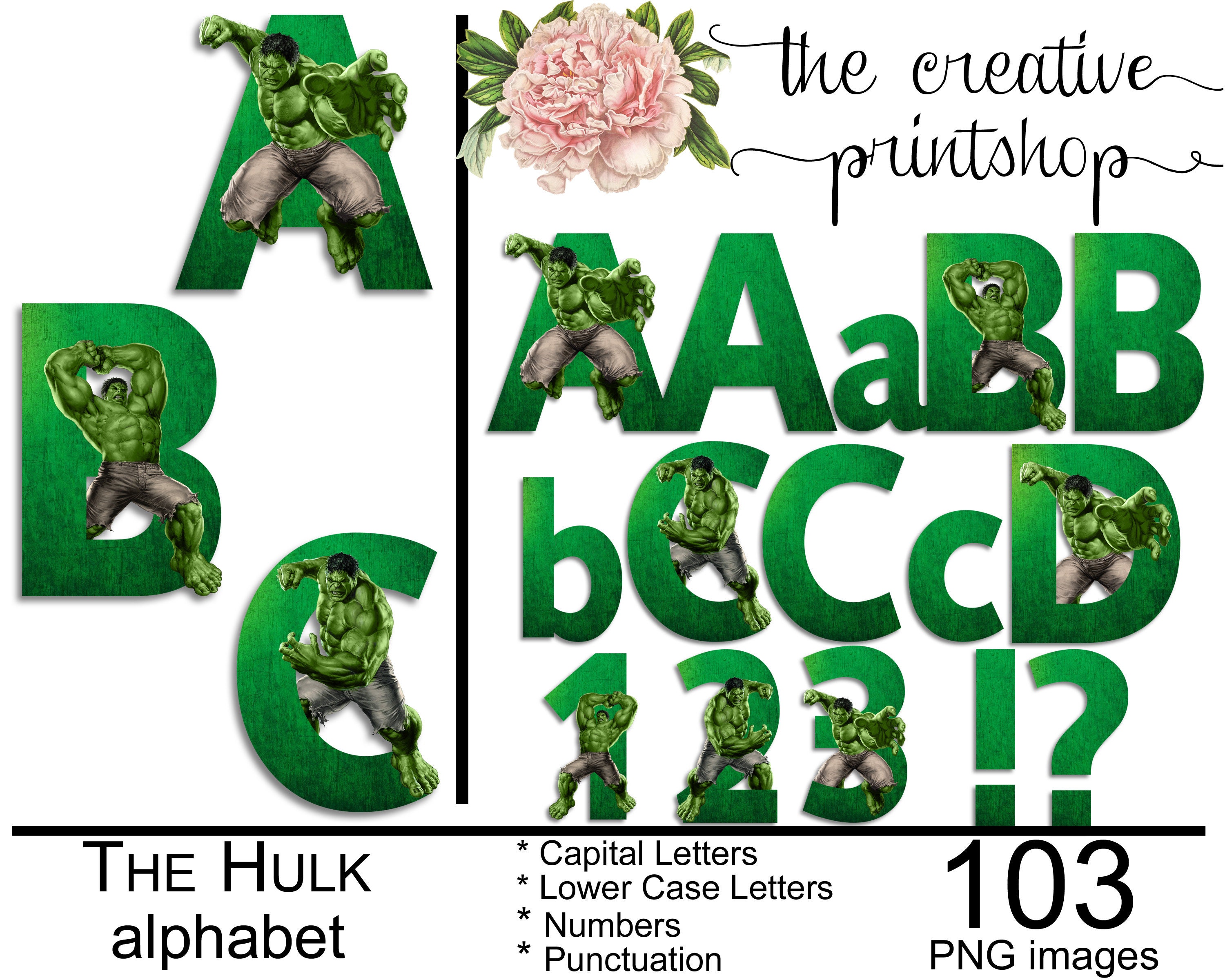 The Hulk Alphabet Font Clipart The Hulk Letters The Hulk | Etsy