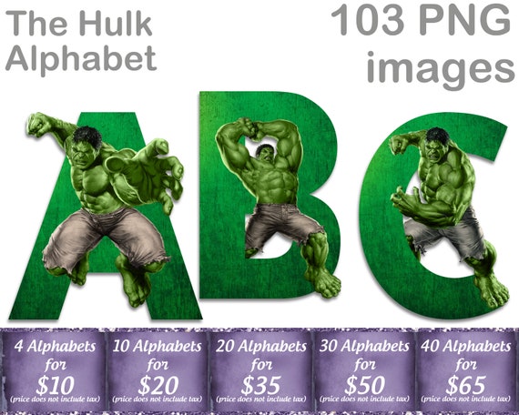 The Hulk Alphabet Clipart The Hulk Letters The Hulk Numbers | Etsy