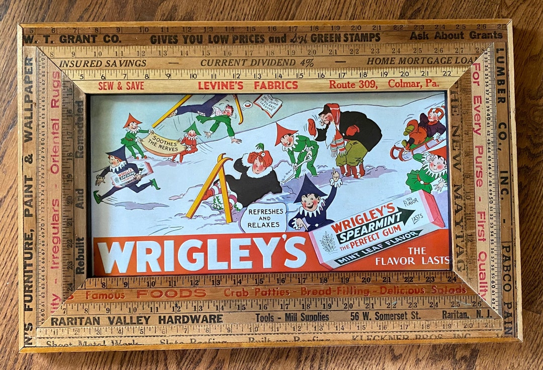 Unusual Old Wrigleys Metal Advertising Sign in Vintage Yardstick Frame ...