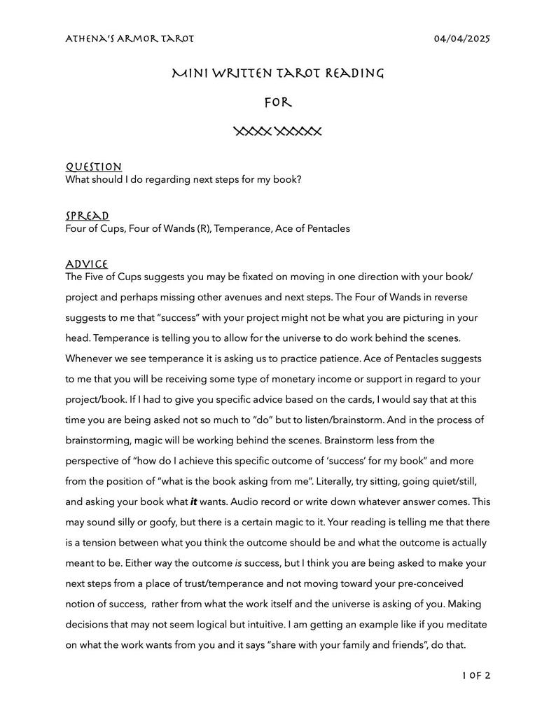 Mini Written Advice Reading - Etsy
