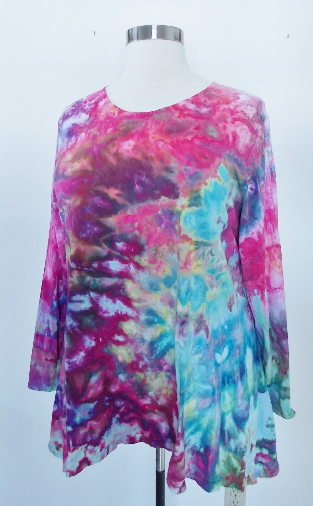 3xl Hanky Hem Tunic Ice Dye Tie Dye Womens Long Sleeve Cotton Shirt