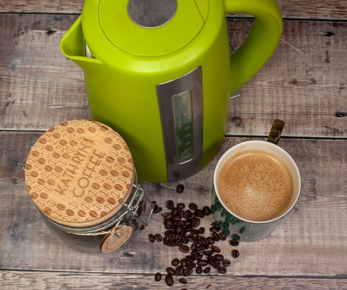 Coffee Jar Personalised with an elegant Coffee Bean pattern | Etsy