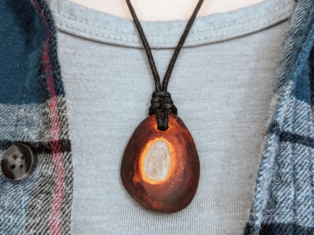 Milky Quartz Necklace Carved Avocado Stone Necklace Natural Jewelry ...