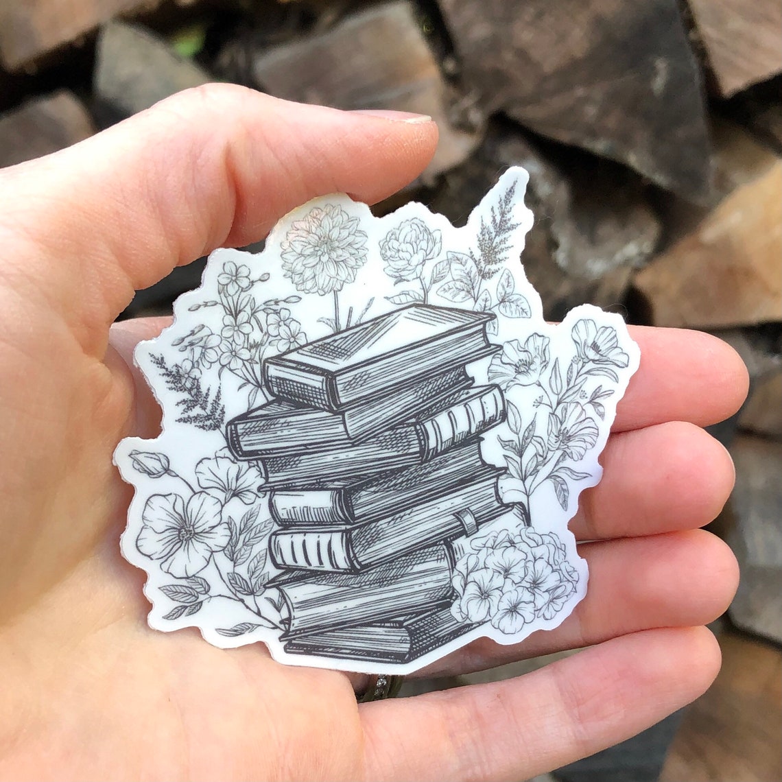 Floral Stack of Books Sticker Gift for Teachers Readers | Etsy