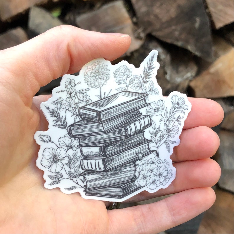 Floral Stack of Books Sticker Gift for Teachers Readers - Etsy