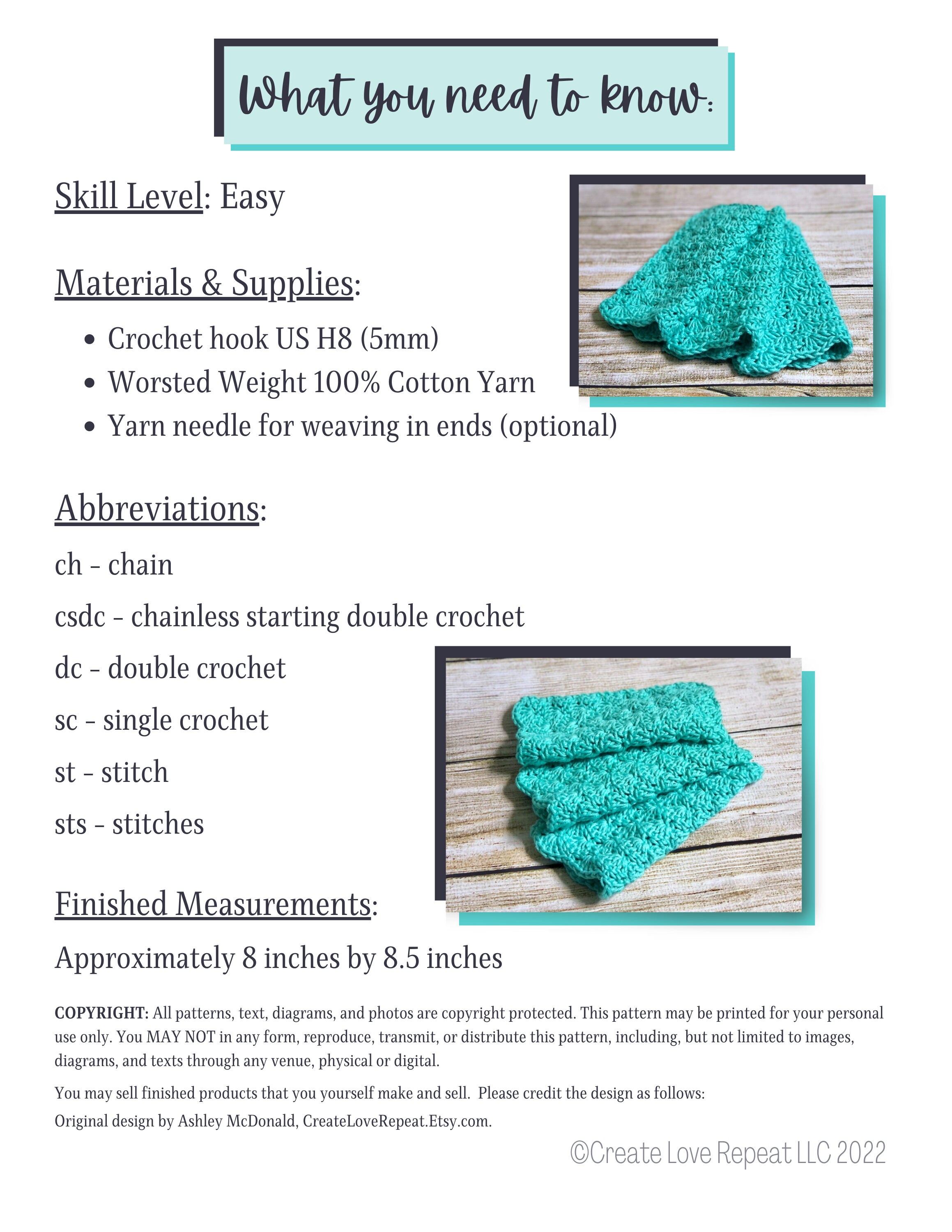 Crochet Pattern : Shell Stitch Dishcloth - How to Tutorial - Digital ...