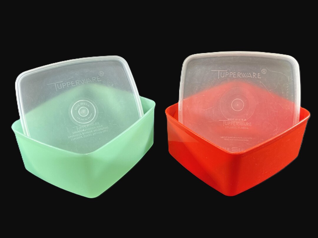 Vintage Tupperware Square Rounds, Lids Red, Green, Sheer, 1990s, 310 ...