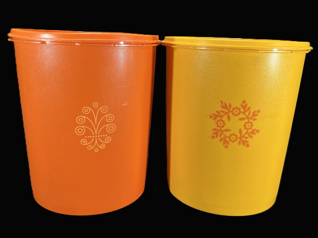 Vintage Tupperware Canister, Lid - CHOICE, Orange, Gold/yellow, 805 ...