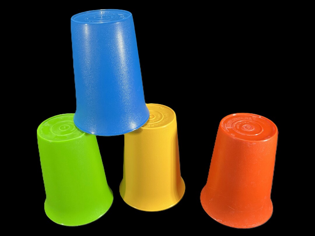 Vintage Set of 4 Tupperware Tumblers, Glasses Yellow, Green, Red, Blue ...