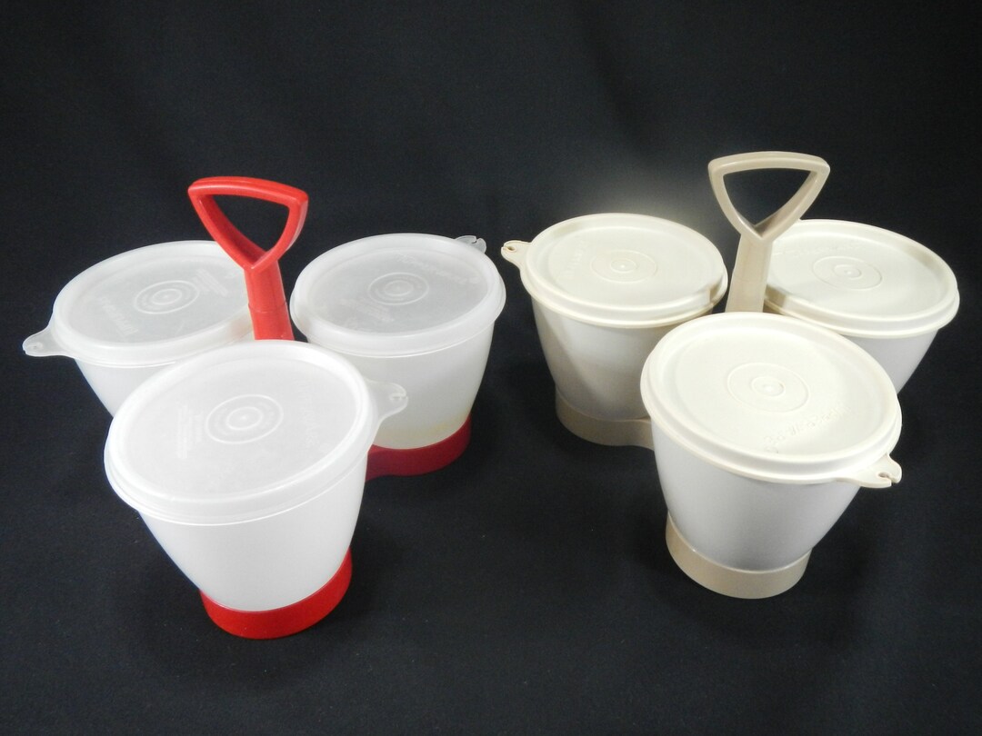 Vintage Tupperware Condiment Caddy Set Choice Almond Or Red White Sheer 757 Ketchup Catsup