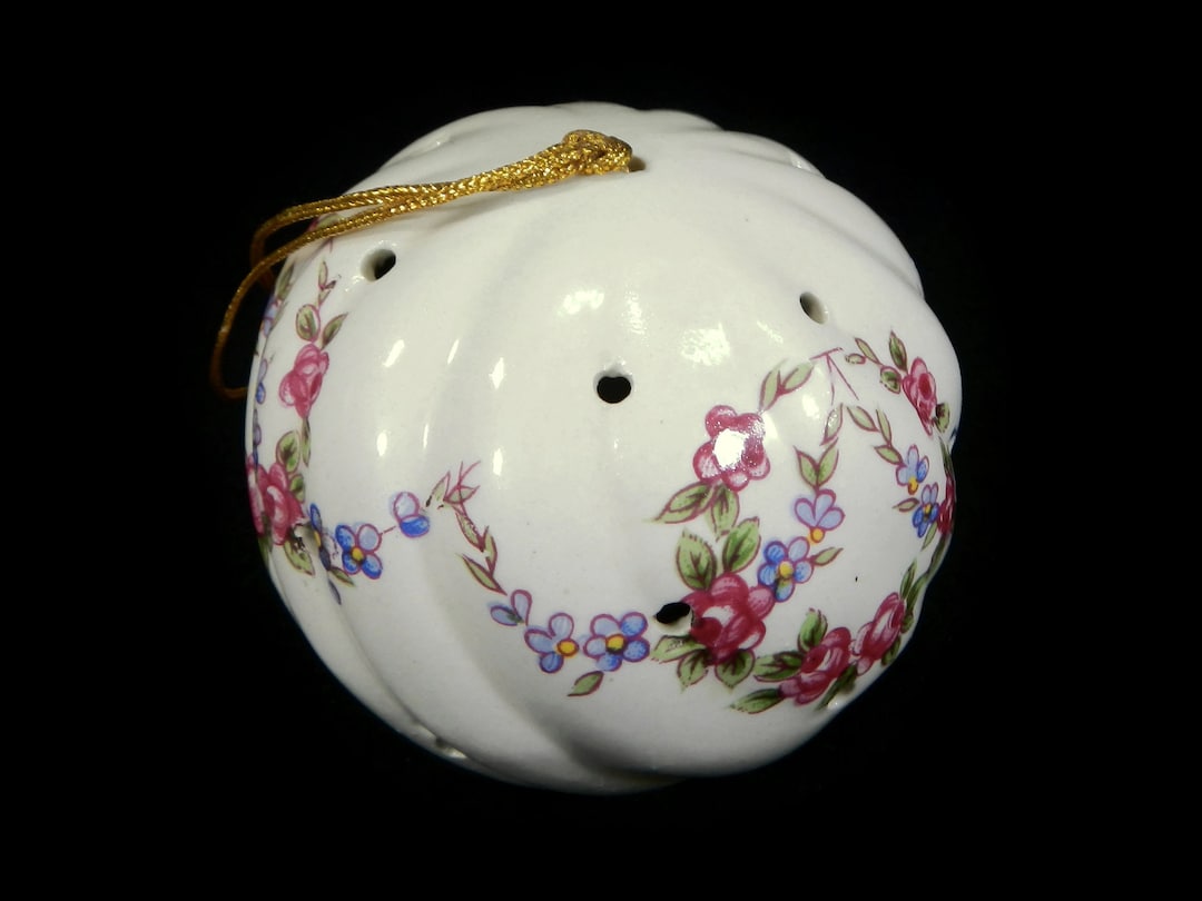Vintage Ceramic Pomander - Floral Pattern, Potpourri, Fragrance, 3 ...