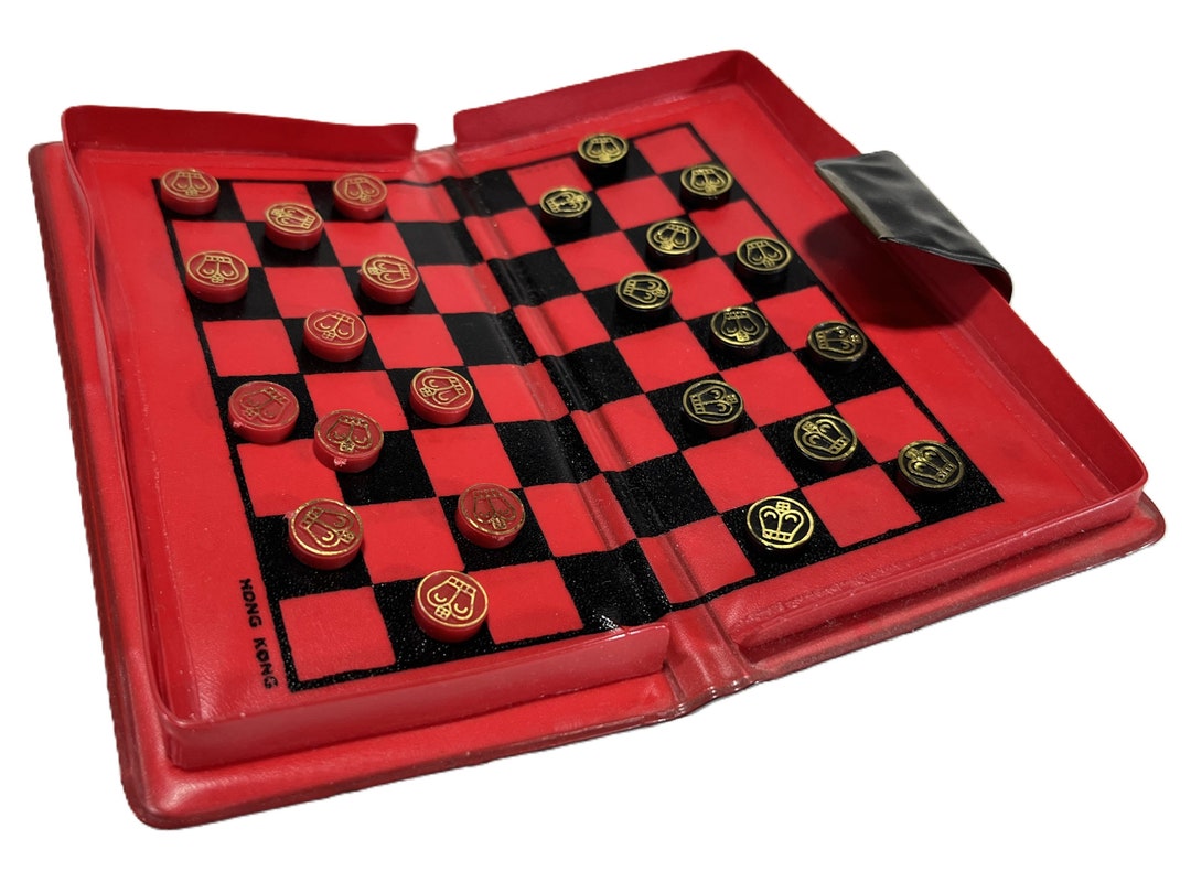 Vintage Travel Magnetic Checkers Game - Made in Hong Kong, Red, Black ...