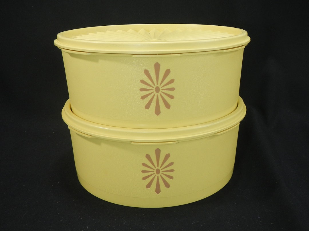 Vintage Set of 2 Tupperware Shallow Canisters, Lids - Pale Gold, 1204 ...