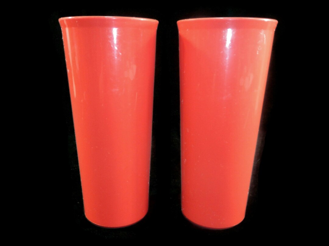 Vintage Tupperware 2 Tall Tumblers - Red, #5107, 16 Oz, 470ml - Retro ...