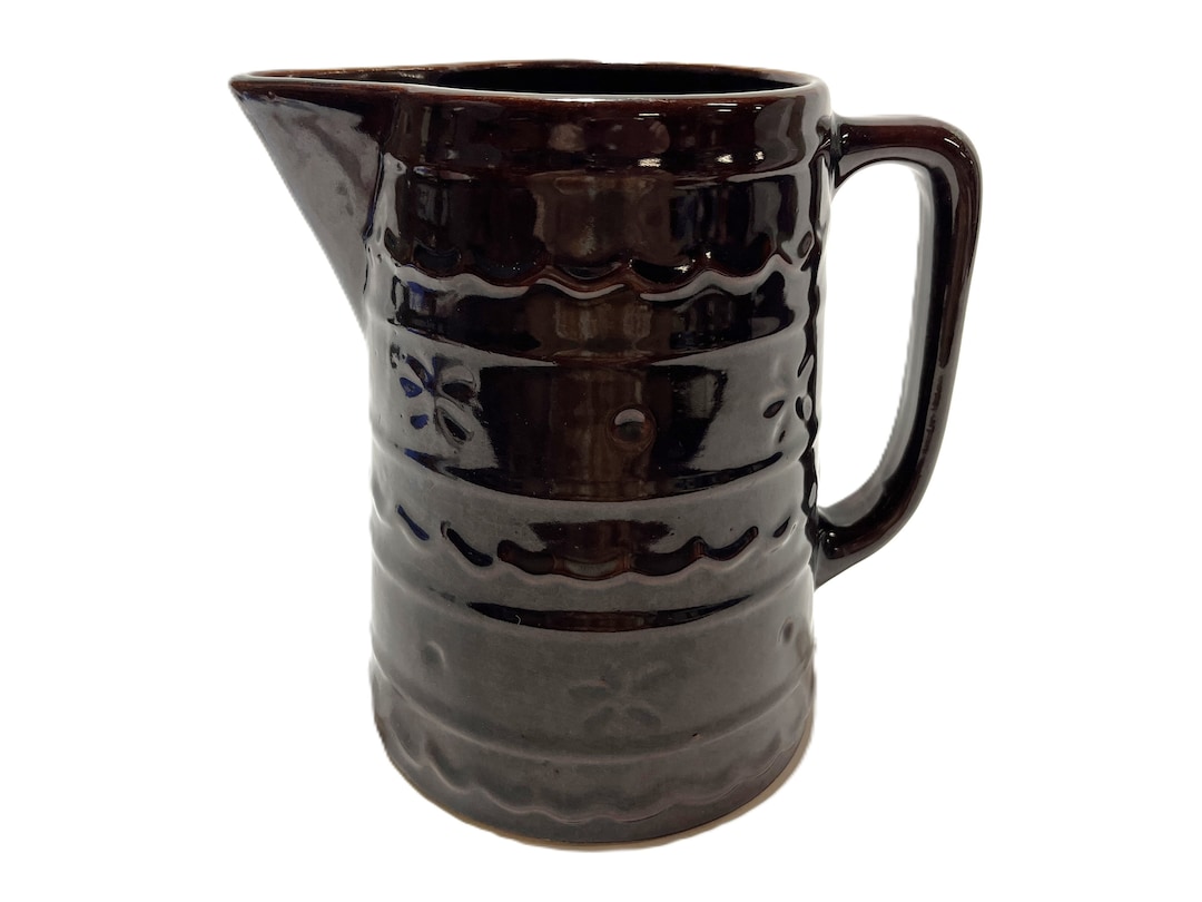 Vintage Marcrest Daisy Dot Stoneware Pitcher- Brown, 8" Tall, Made in ...