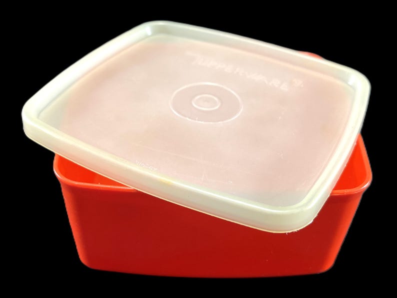 Vintage Tupperware Square Round With Lid - Red/orange, Sheer, 1980s ...