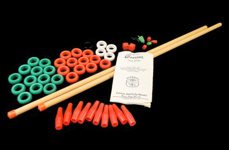 Vintage Carrom Wood Game Board Sticks & Pieces 108P | Etsy