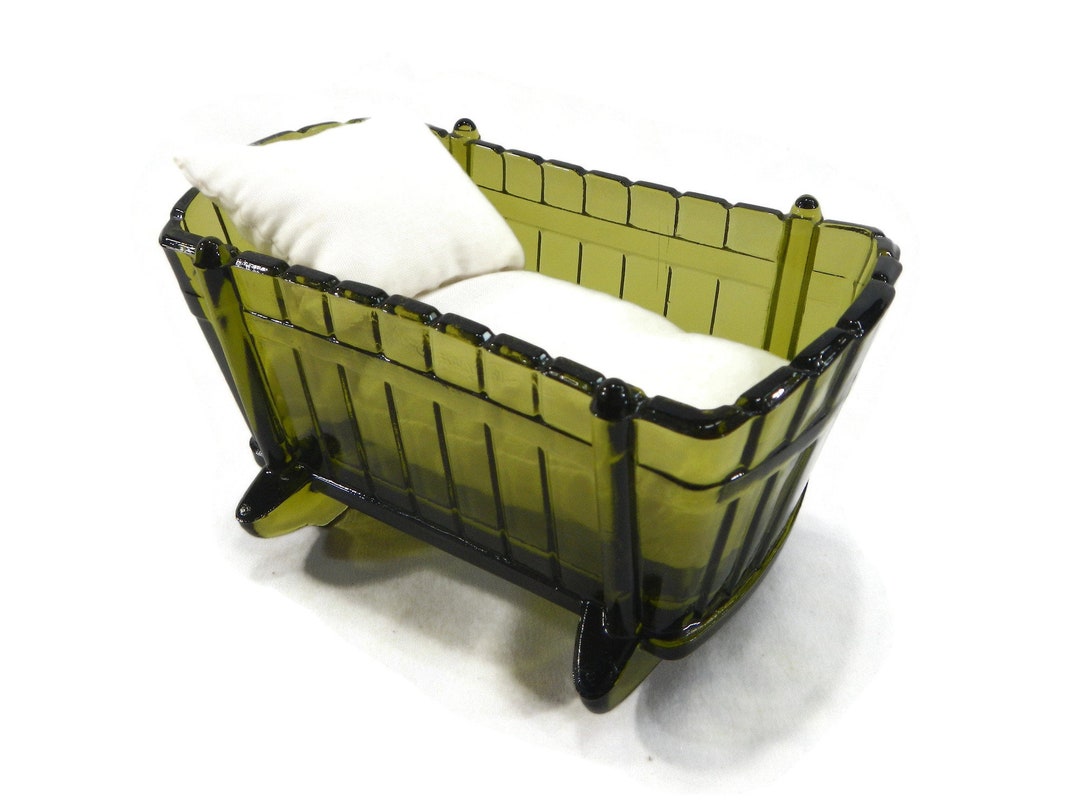 Vintage Indiana Glass Cradle, Bassinet - Olive Green, 1960s - Baby ...