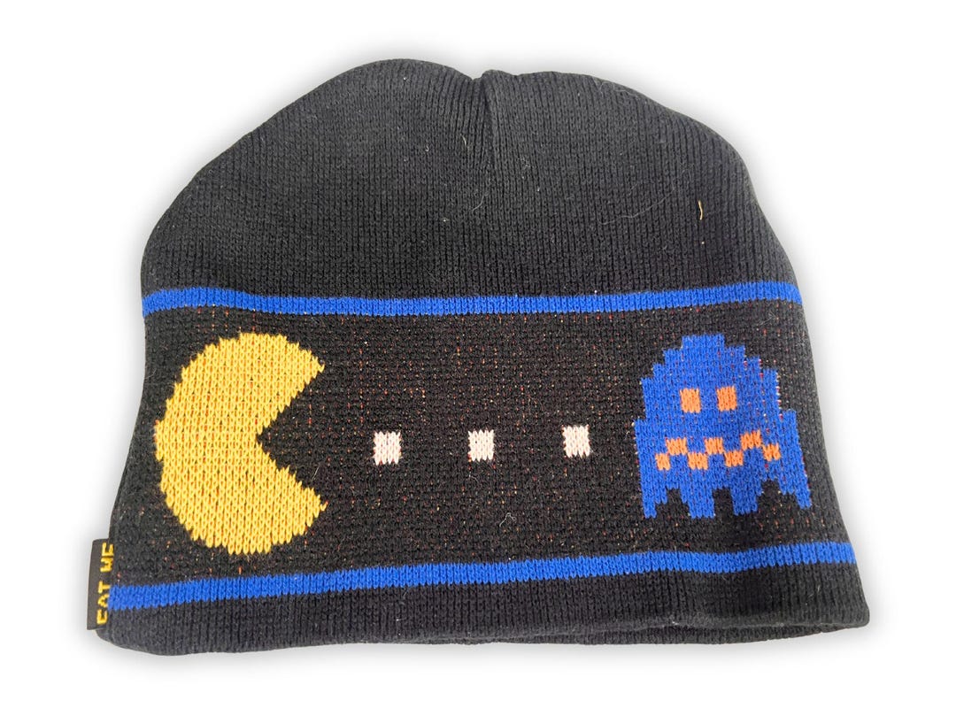 Vintage Pac-man Beanie Hat Black Multi Color Retro Arcade Game Unisex ...