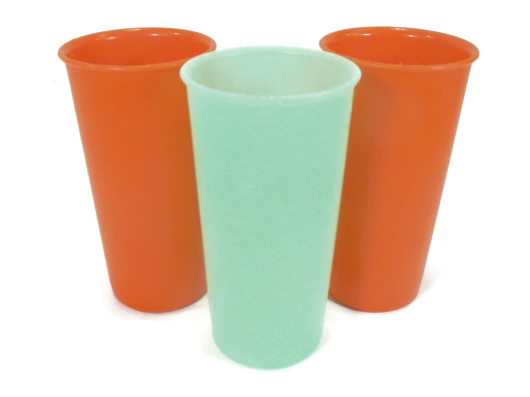 Vintage Set of 3 Tupperware Tumblers, Glasses, 6 Oz - Green, Orange ...