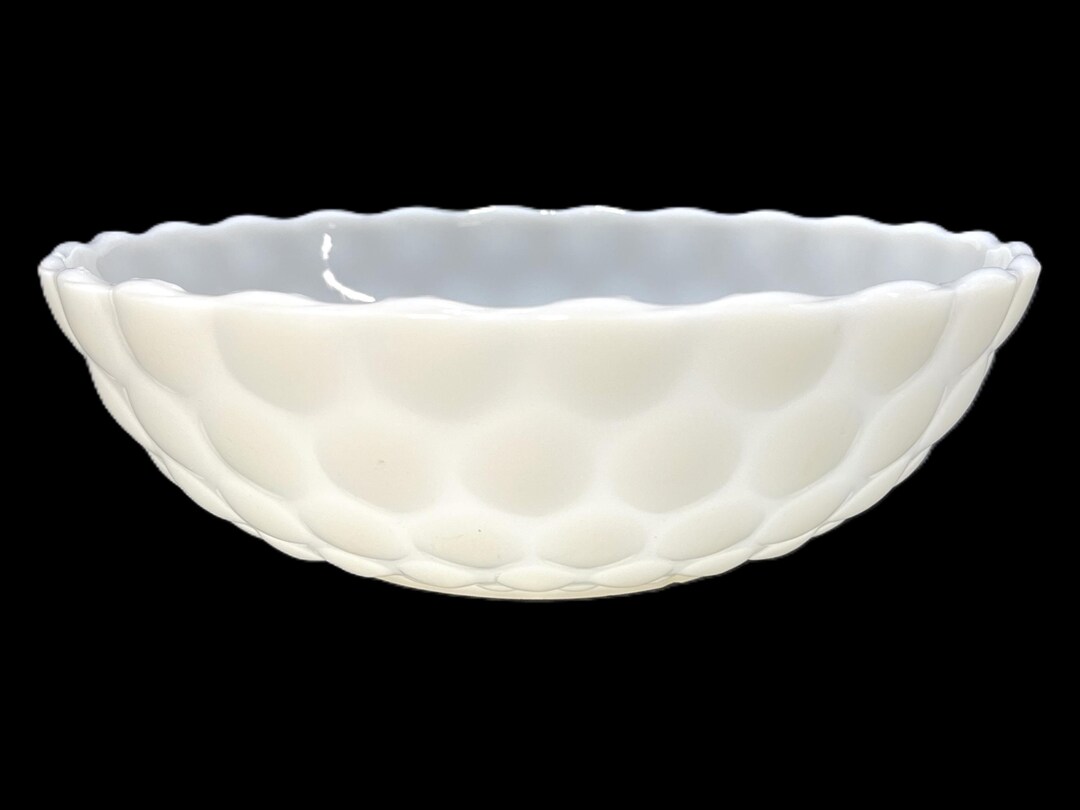 Vintage Fire King Bubble Bowl - 8.25" Diam, White Milk Glass, Bullseye ...