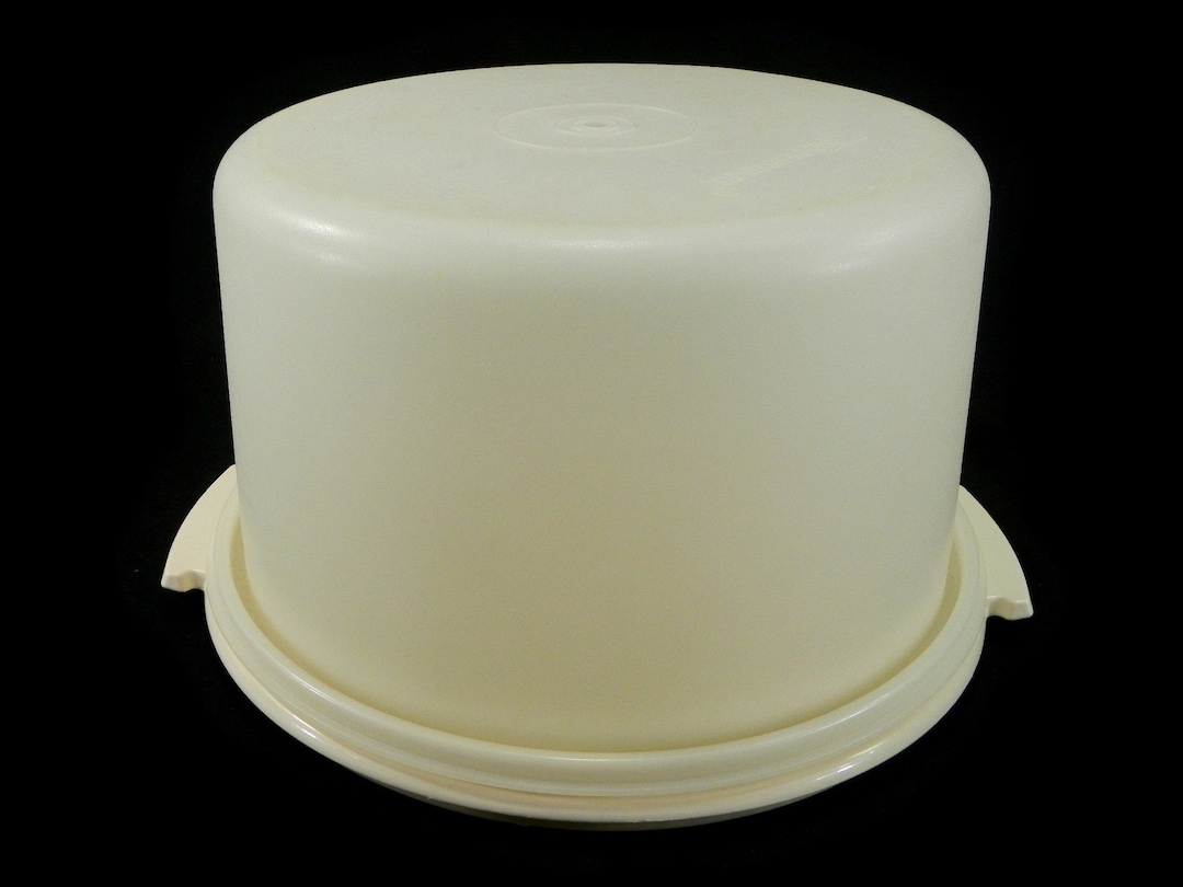 Vintage Tupperware 10" Round Cake Taker, Lid - Almond Base, #684, Sheer ...