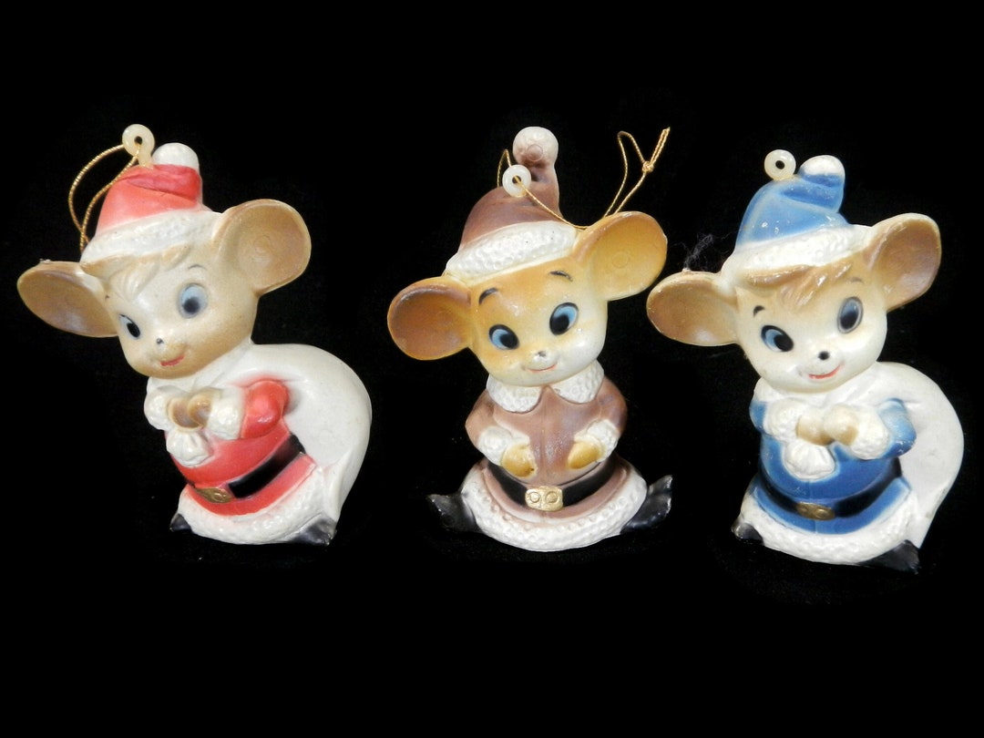 Vintage Christmas Santa Mice Ornaments - Set of 3, Red, Brown, Blue ...