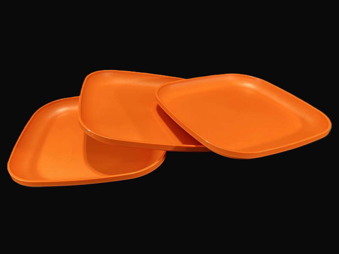 Vintage Tupperware Luncheon Plates, Dishes -set of 3, Orange, Square ...