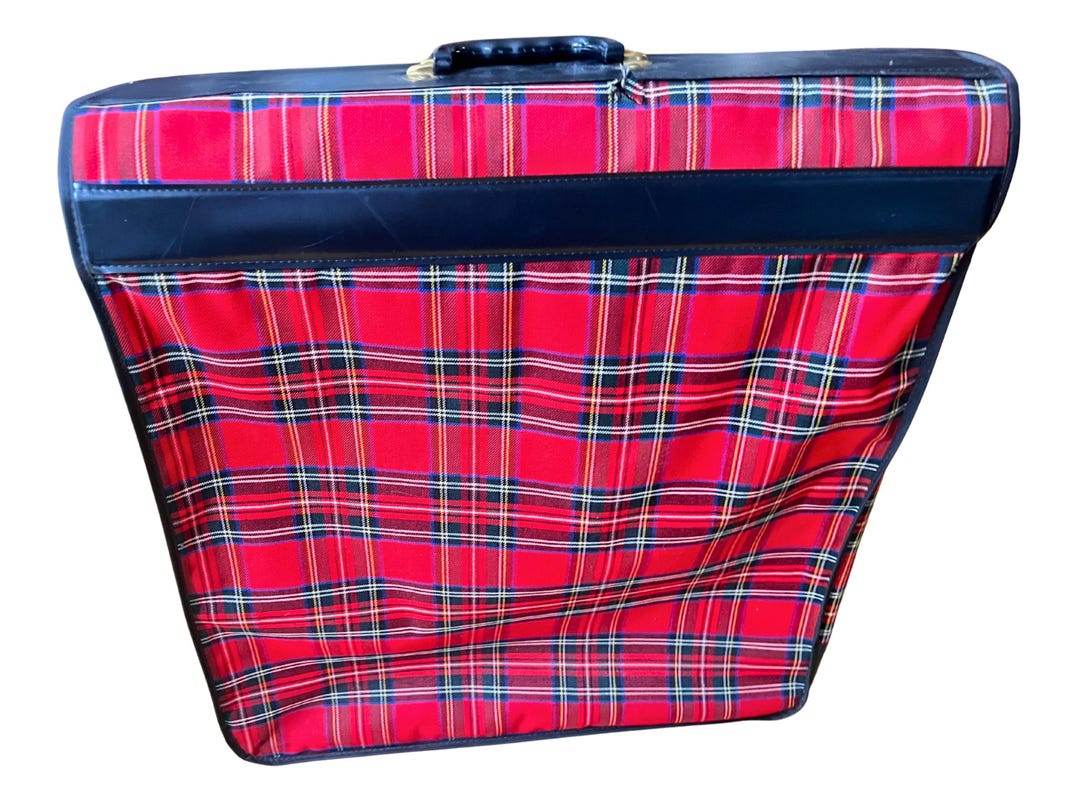 Vintage Plaid Garment Bag – Red Tartan Soft Sided Luggage, Retro Travel ...