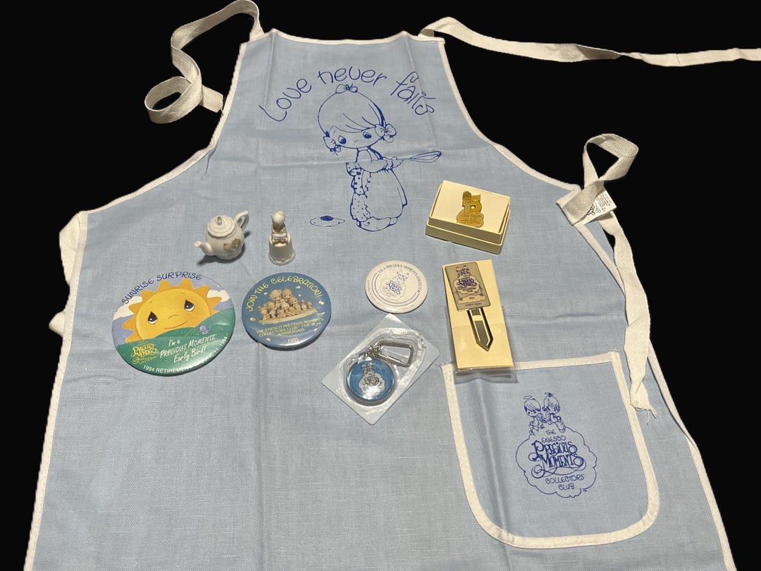 Vintage Enesco Precious Moments Items - Apron, Keychain, Bookmark ...