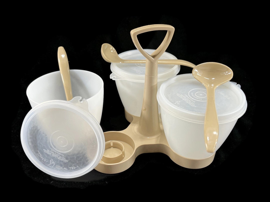 Vintage Tupperware Condiment Caddy Set, Spoons- Almond, White, 757, 758 ...