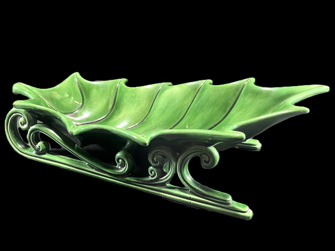 Vintage Holly Leaf Sleigh Candy Dish Atlantic Mold 546, Green, Ceramic ...