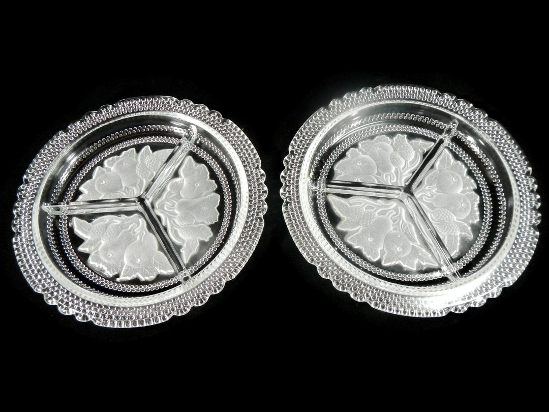 Vintage Imperial Glass Divided Relish Dishes - Set of 2, Intaglio Fruit ...