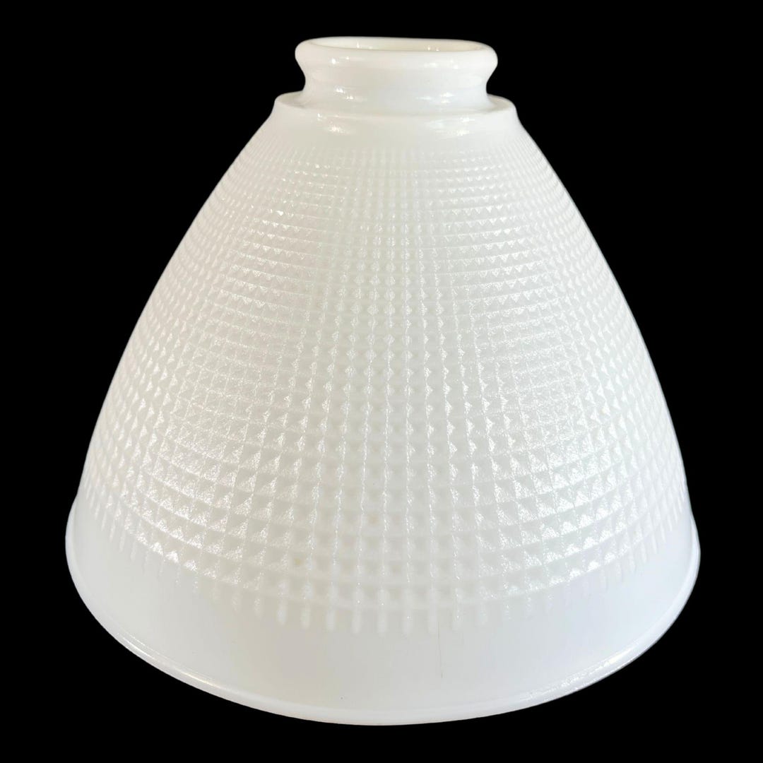 Vintage Corning White Milk Glass Lamp Shade - 8", Waffle Weave ...