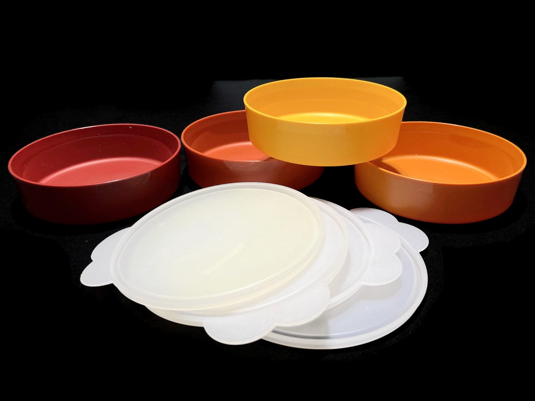 Vintage Tupperware Big Wonders Bowl, Lids, Set of 4- Red, Orange ...