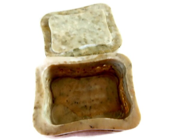 Vintage Soapstone Trinket Box - floral inlay - 1970s … - Gem
