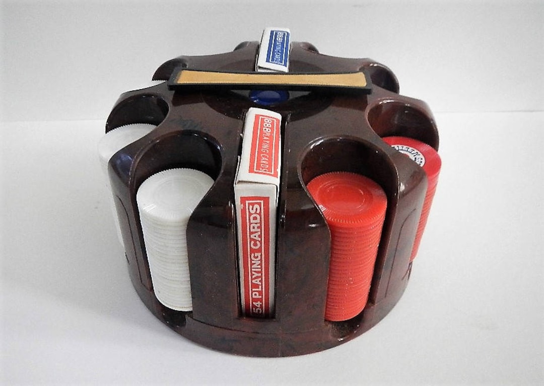 Vintage Poker Chip Caddy and Poker Chip Set - Plastic, Round, Chips, 2 ...