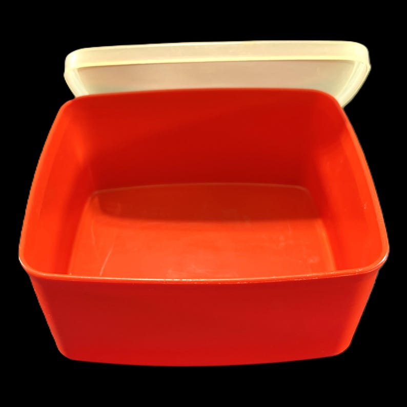 Vintage Tupperware Square Round With Lid - Red/orange, Sheer, 1980s ...