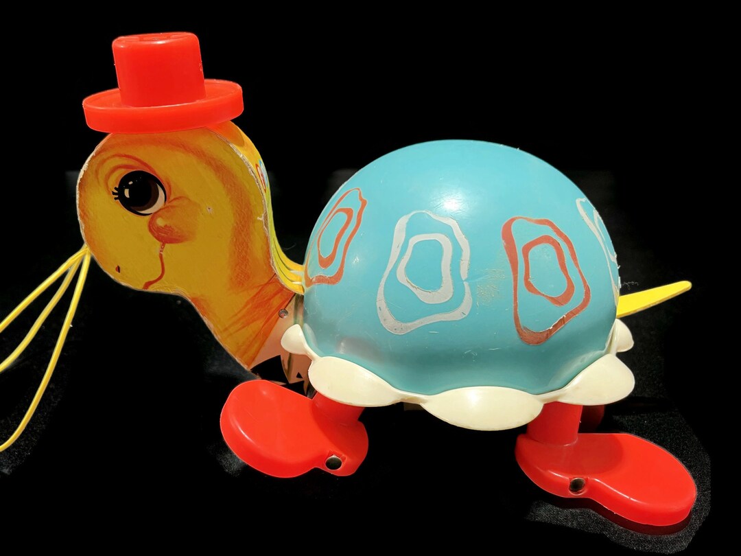 Vintage Fisher Price Tip Toe Turtle Pull Toy - #773, 1970s, Blue, Red ...