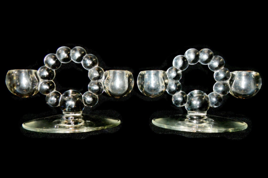 Vintage Clear Glass Double Candlestick Holders, Pair - Imperial ...