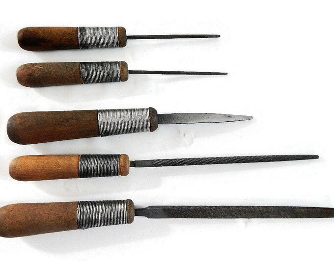 Vintage Set of 5 Hand Tools - Files, Filing, Rasp, Awl - Lenox USA ...