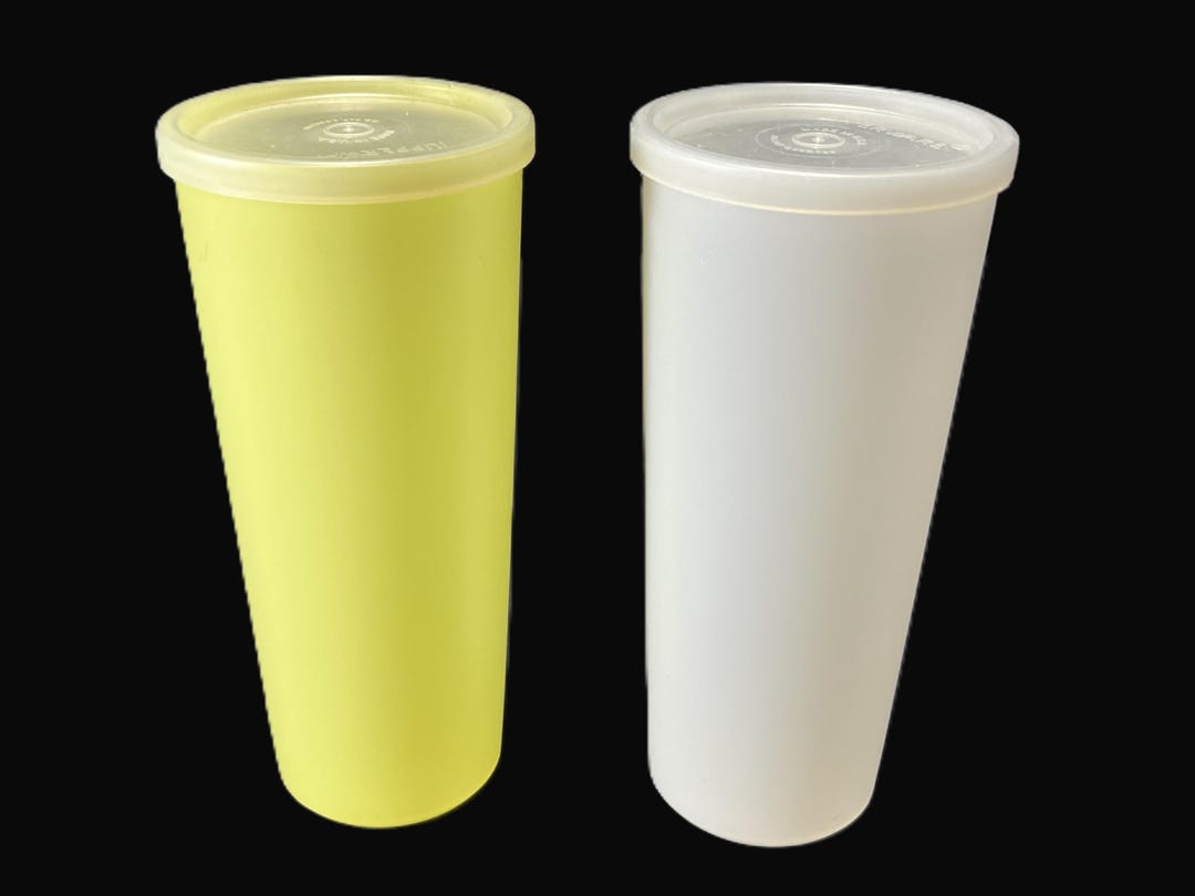 Vintage Tupperware Tall Tumblers or Cups, Lids - White, Yellow, 16 Oz ...