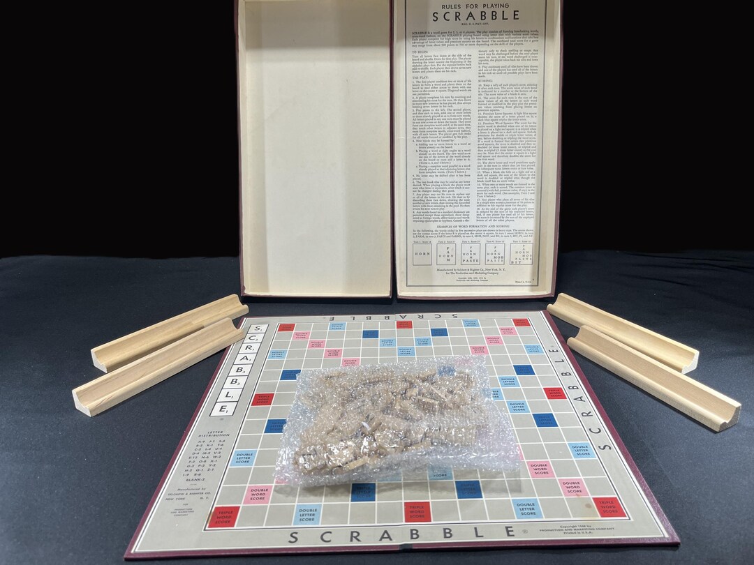 Vintage Scrabble Board Game - Selchow & Righter, 1953 - Wood Tiles ...