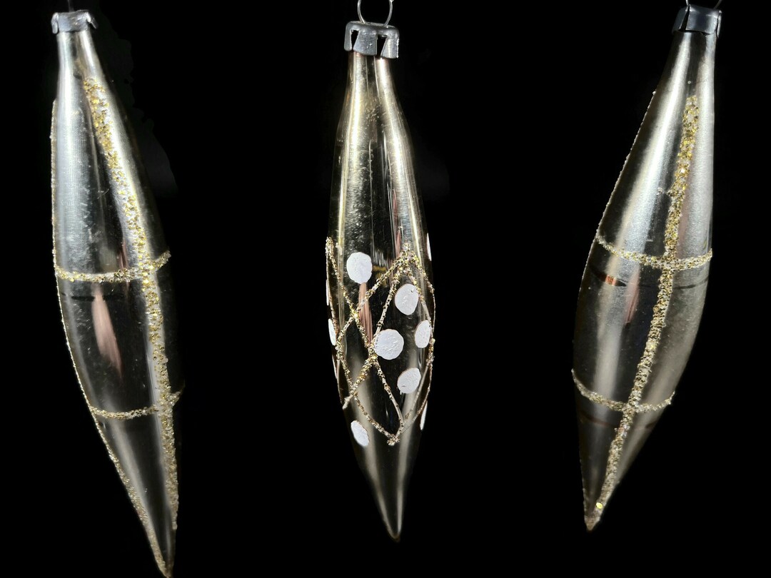 Vintage Gold Icicle Christmas Ornaments, Set of 3, - Skinny Teardrop ...